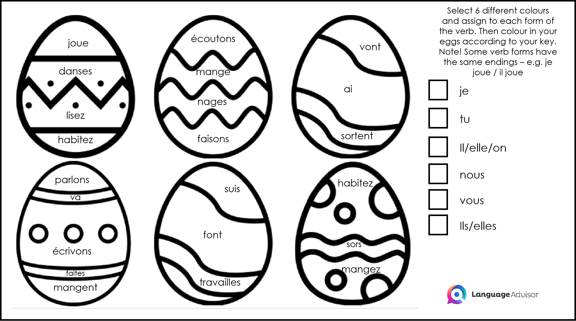 Conjugueur de verbes d'œufs de Pâques - Language Advisor